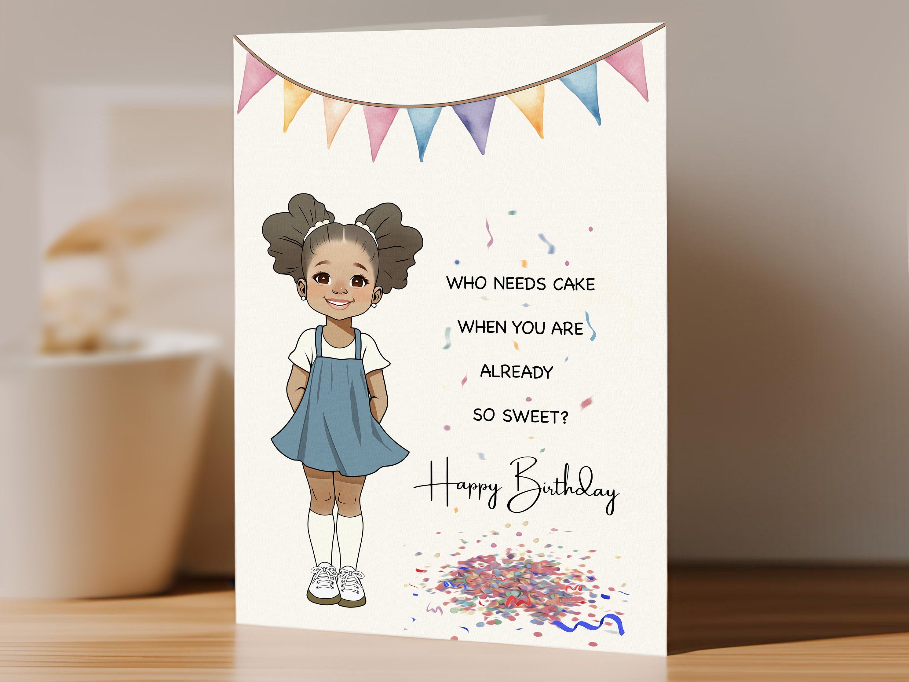 African American Girl Happy Birthday Card, Handmade Card Personalized ...