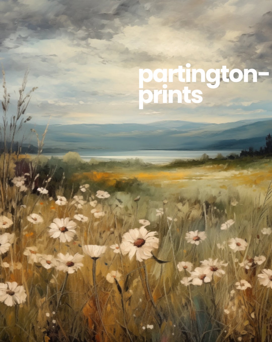 Printable Wild Flower Field, Lake, Mountains, Vintage, Pink Spring ...