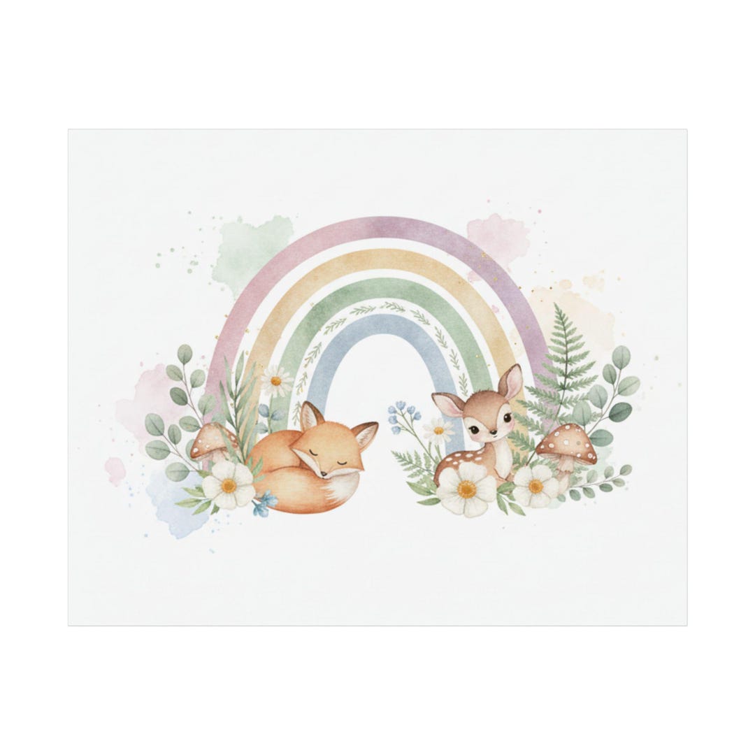 Watercolor Woodland Rainbow Fox Poster | Nursery Wall Art - Etsy
