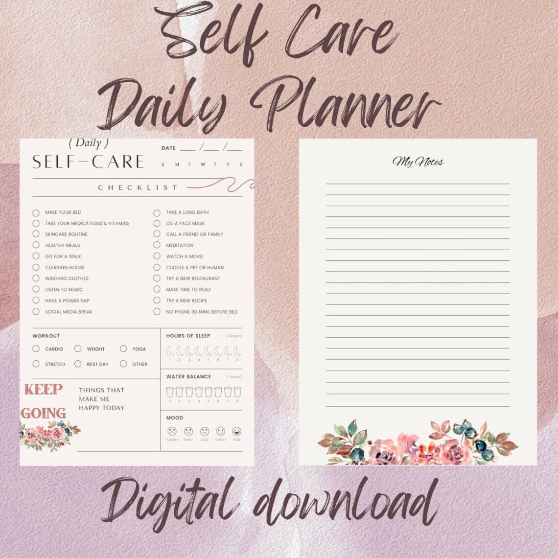 Self Care Daily Planner, Instant Download, Self Care Journal, Daily ...