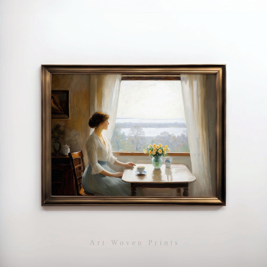 Lady by the Window, Digital Download - Tranquil Vintage Oil Painting ...