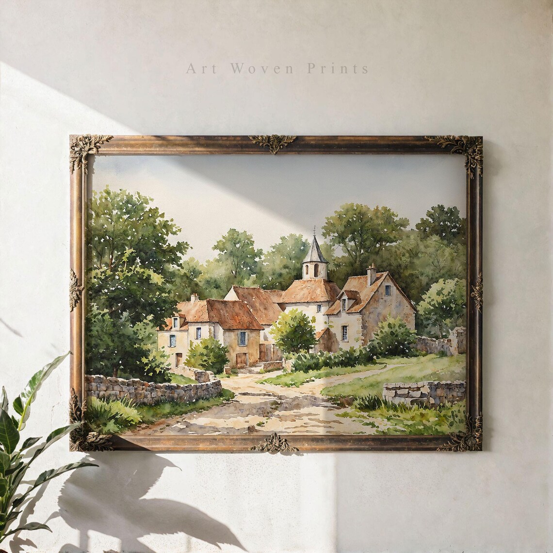 Charming French Village, Digital Download - Watercolor Landscape Art ...