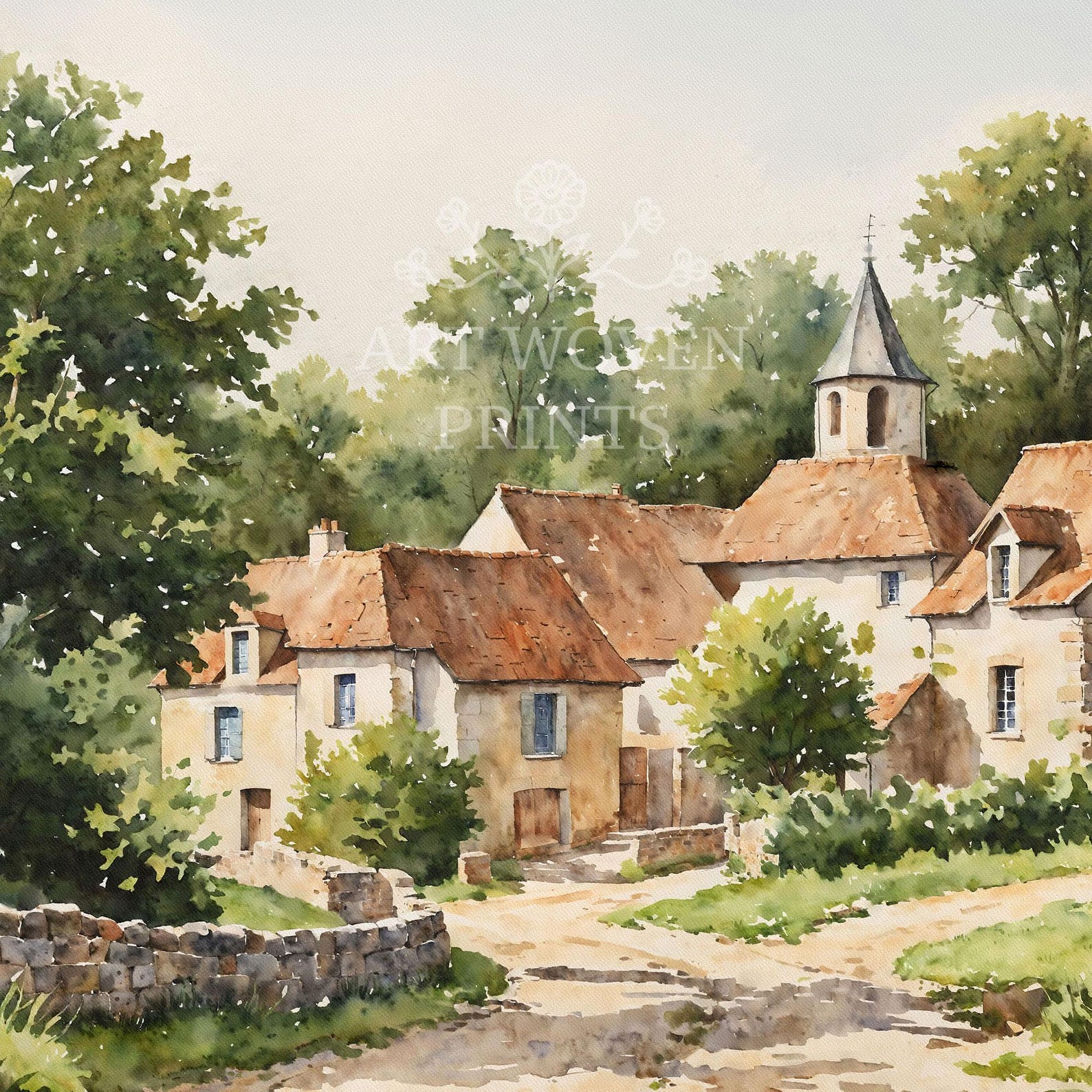 Charming French Village, Digital Download - Watercolor Landscape Art ...