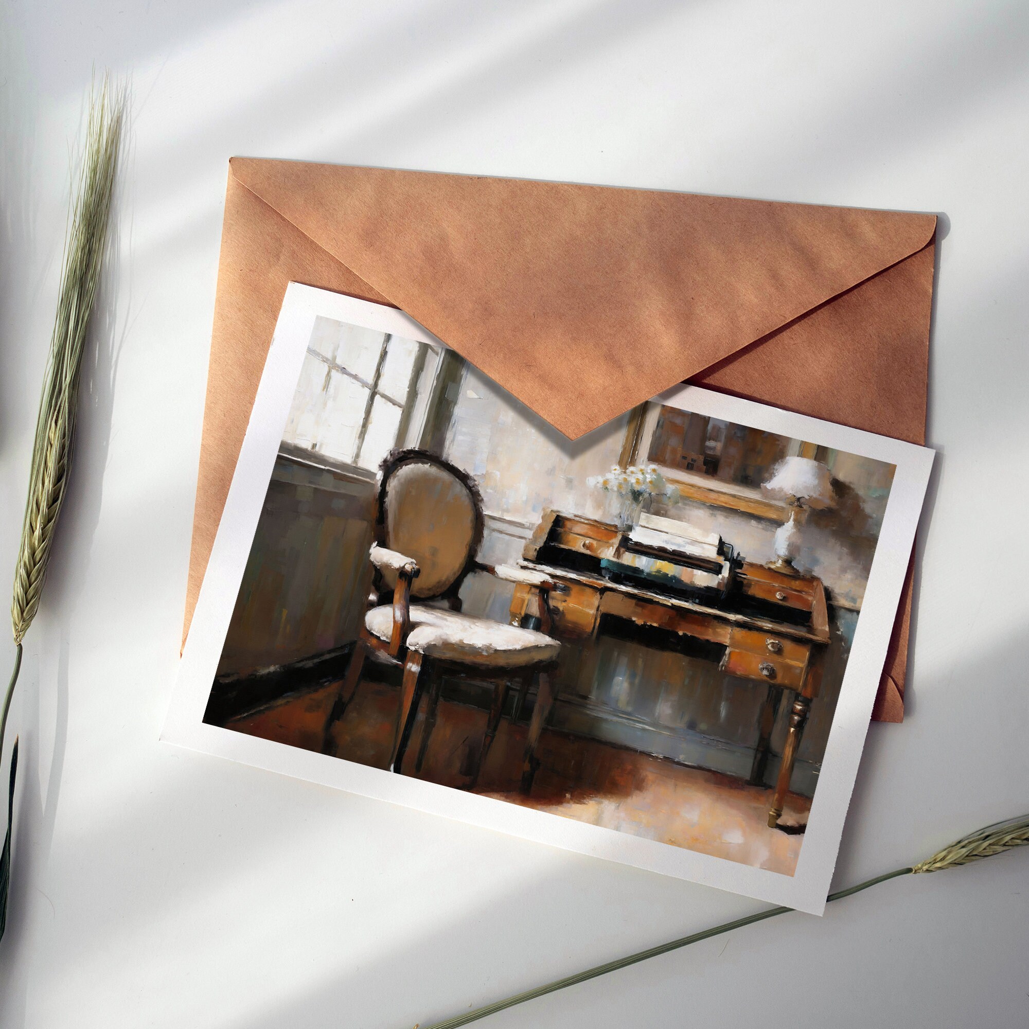 Vintage Writing Desk Scene - Classic Interior Oil Painting Style ...