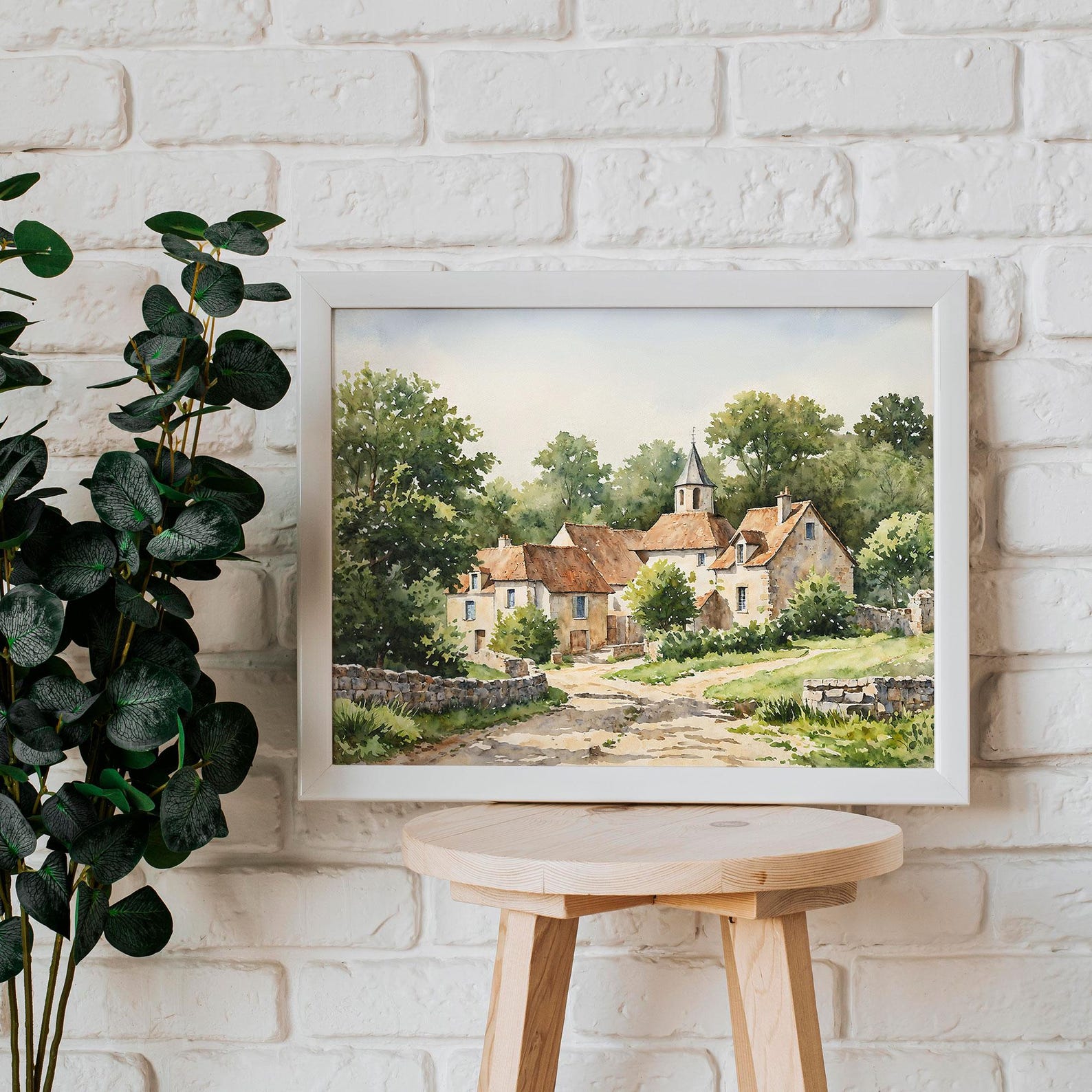 Charming French Village, Digital Download - Watercolor Landscape Art ...