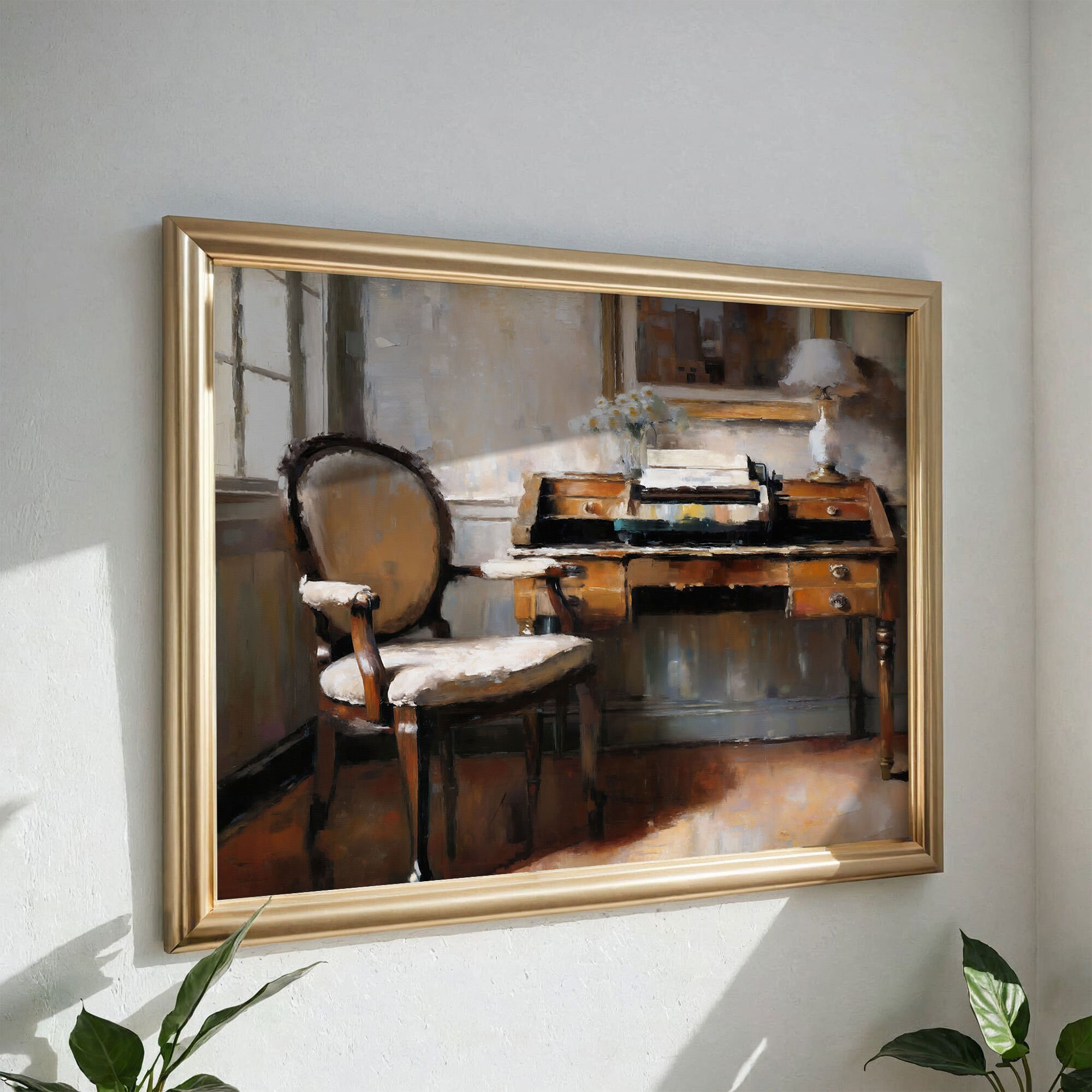 Vintage Writing Desk Scene - Classic Interior Oil Painting Style ...