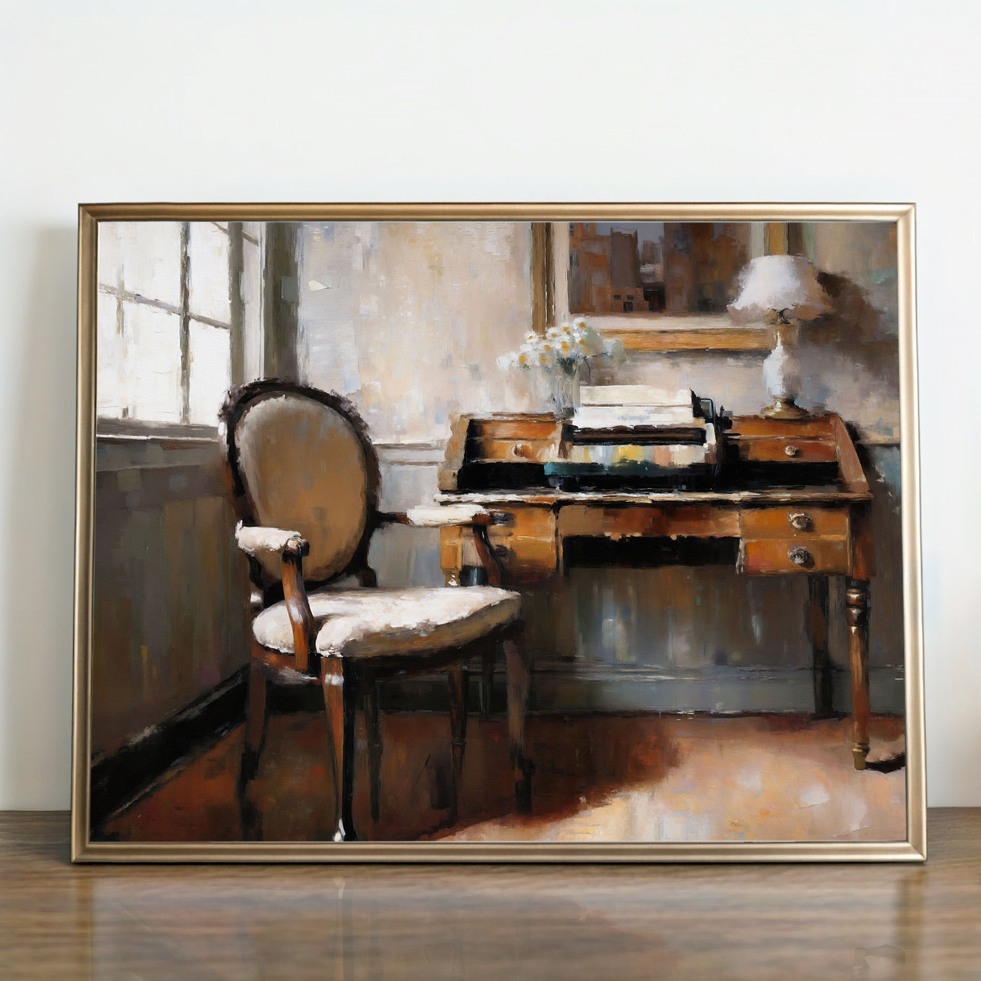 Vintage Writing Desk Scene - Classic Interior Oil Painting Style ...