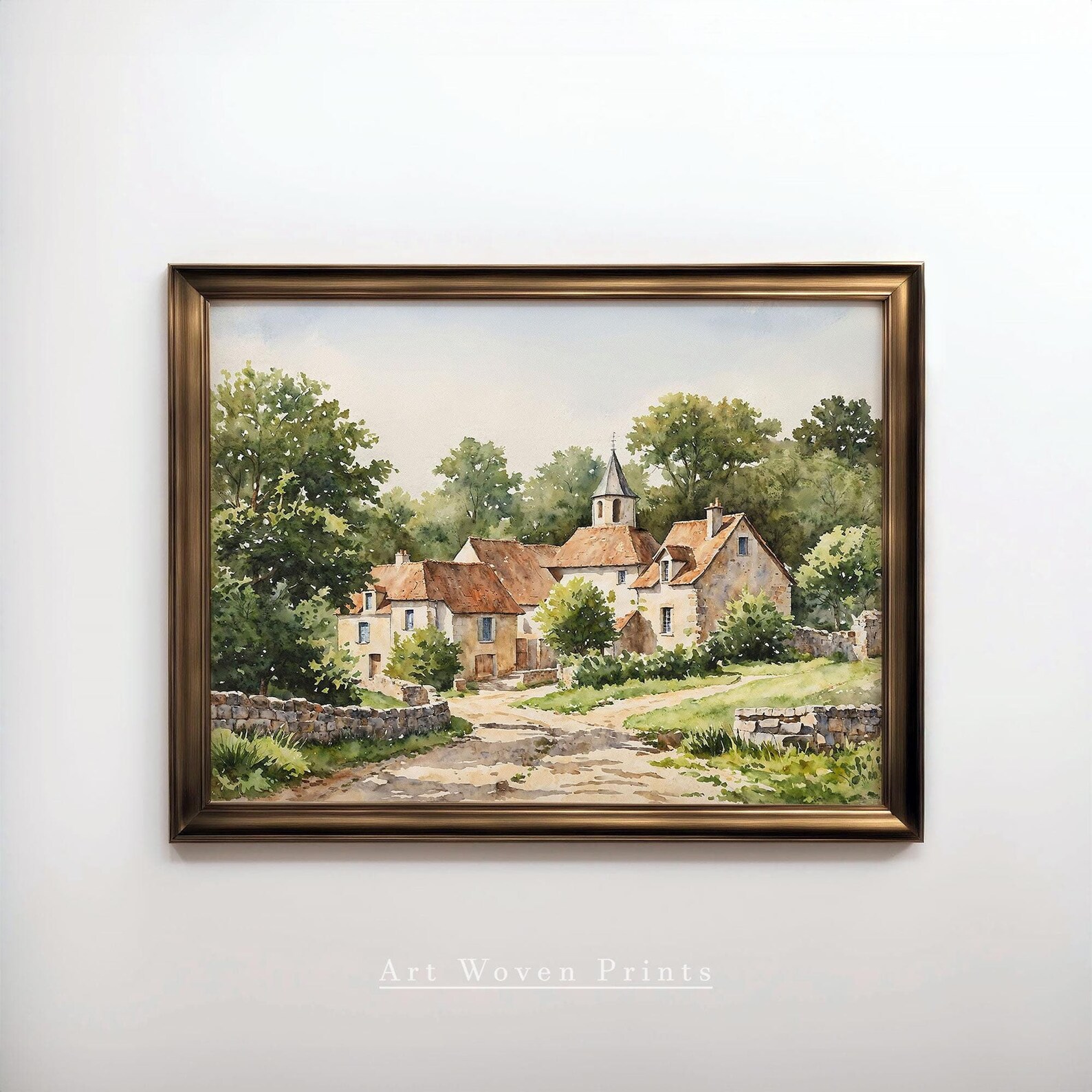 Charming French Village, Digital Download - Watercolor Landscape Art ...