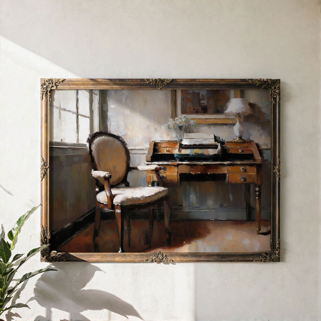 Vintage Writing Desk Scene - Classic Interior Oil Painting Style ...