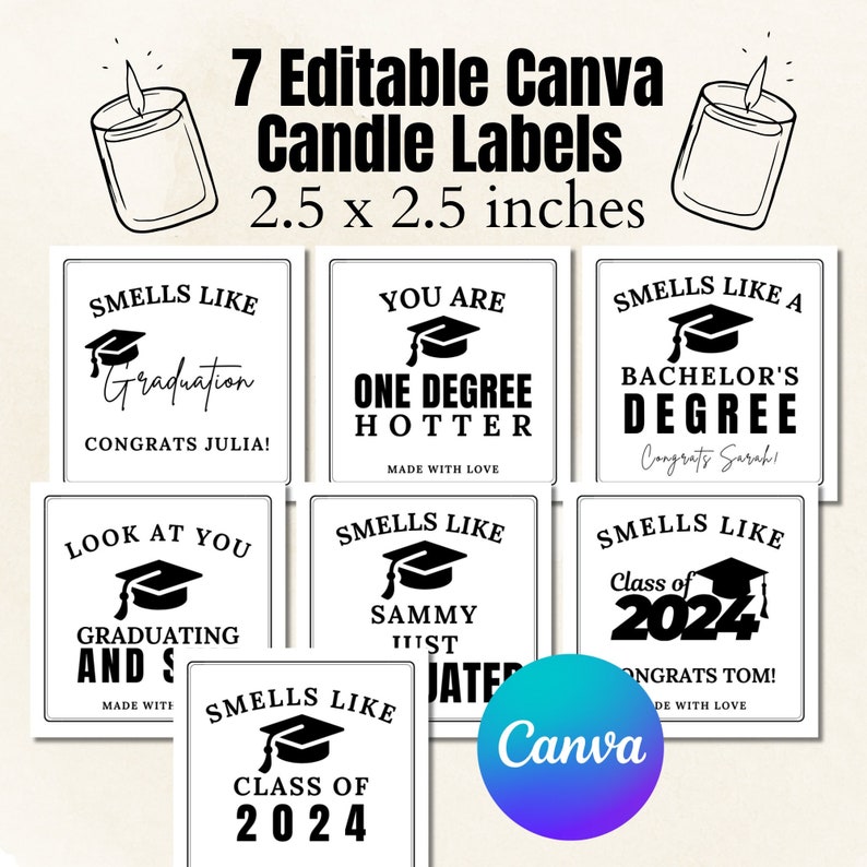 Graduation Candle Label, Custom Grad Gift, Personalized Grad Candle ...