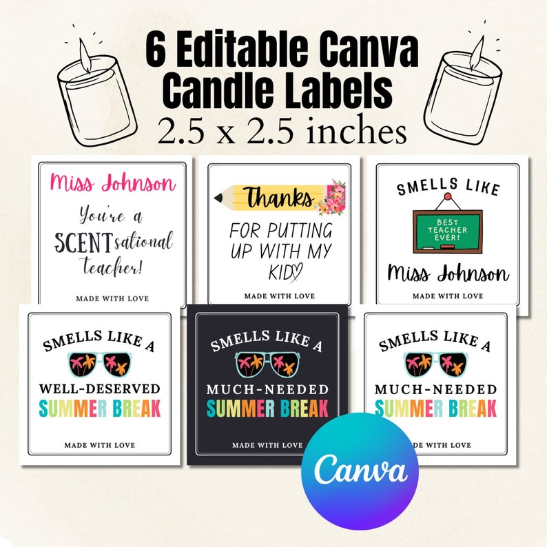 Smells Like Summer Break Candle Label Funny End of Year Teacher Gift ...