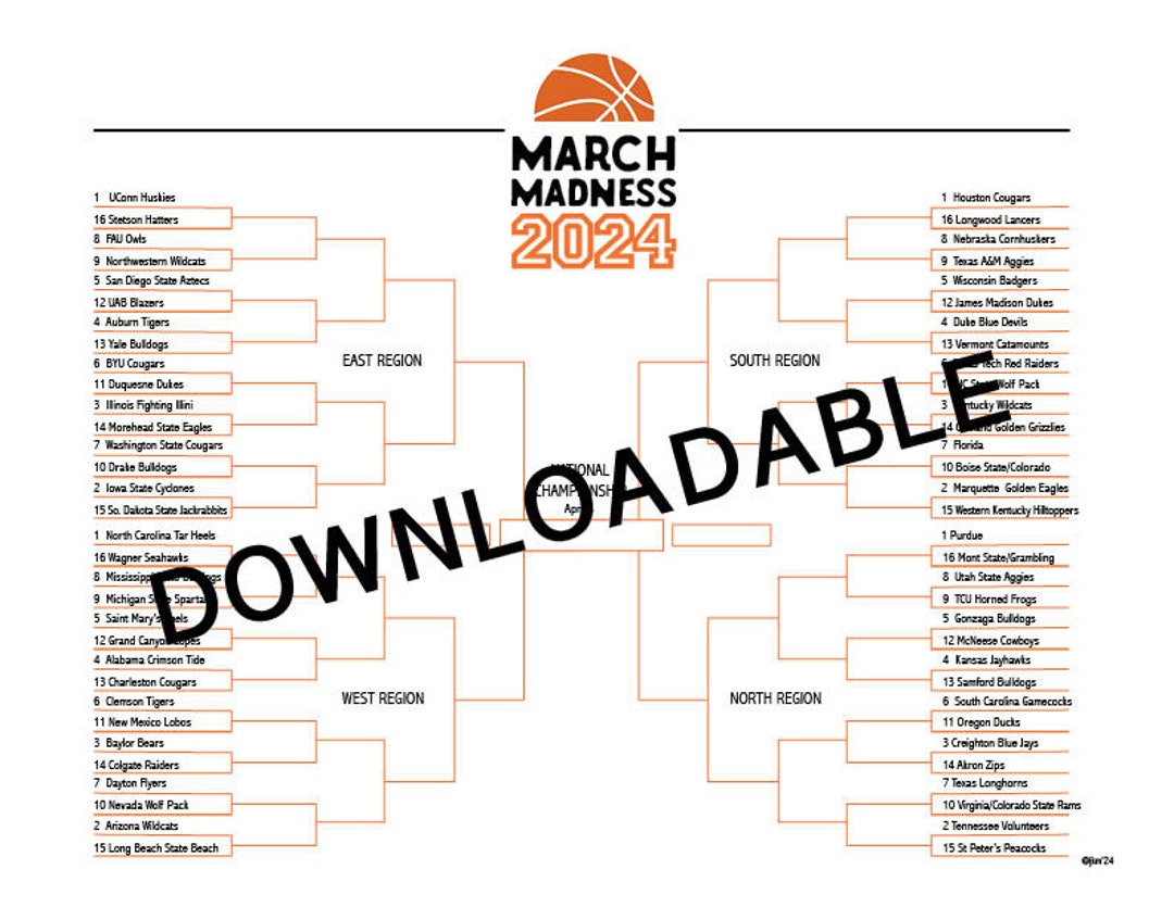 2024 March Madness Bracket With Mascots Downloadable - Etsy Canada