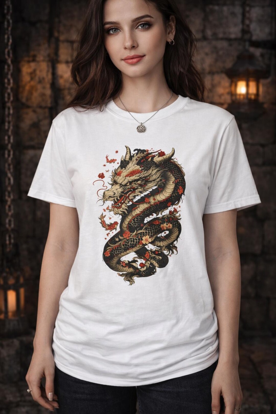 Japanese Dragon T-shirt, Mythical Dragon Graphic Tee, Asian Art Shirt ...