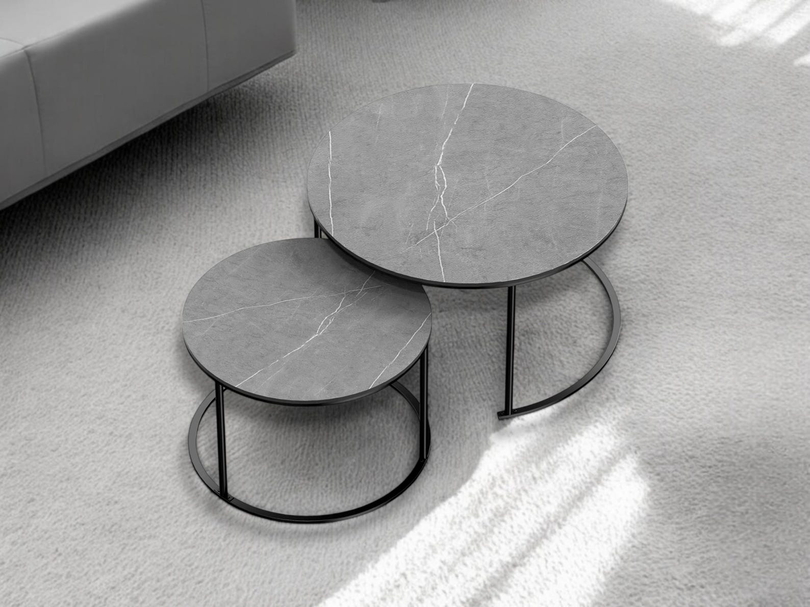 Modern Round Nesting Coffee Table Set of 2 | Grey Marble-inspired, High ...