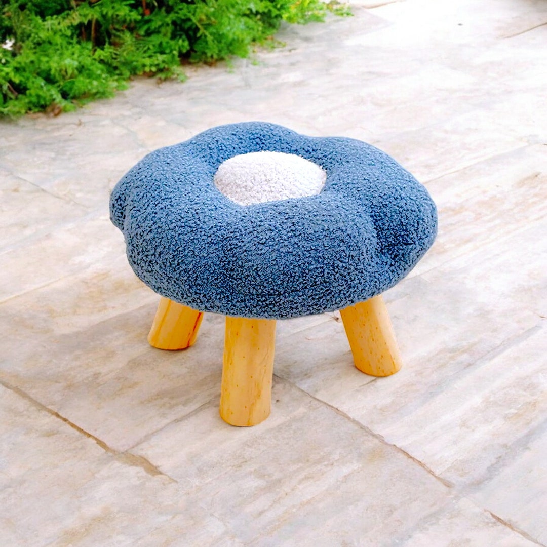Foot Stool With Non Slip Wooden Feet and Soft Flower Cotton Cover for ...
