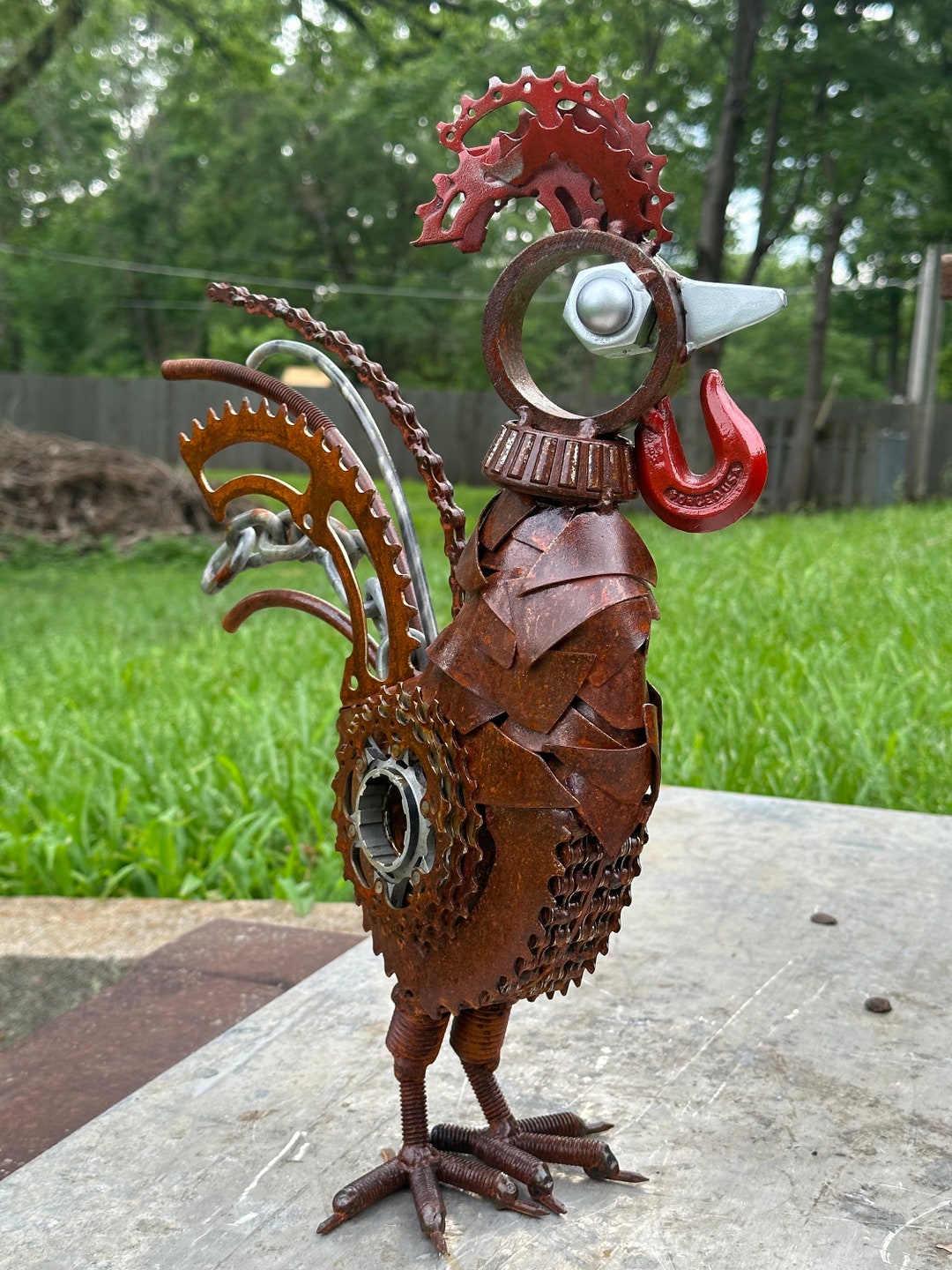 Scrap Metal Rooster Sculpture red Recycled Steel Welding Garden Art - Etsy