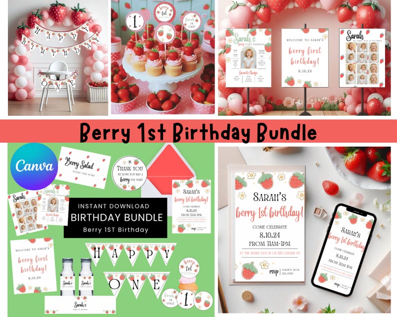 Berry First Birthday, Strawberry Birthday, Berry 1st Birthday, Girls ...