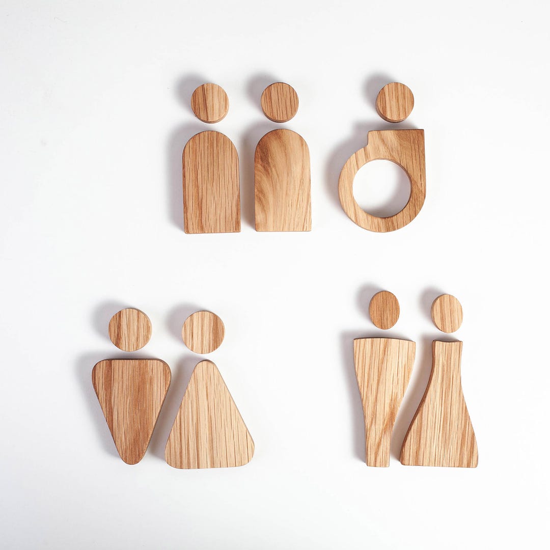 Wooden Restroom Sign - Toilet Door Sign Male & Female - Oak Bathroom ...