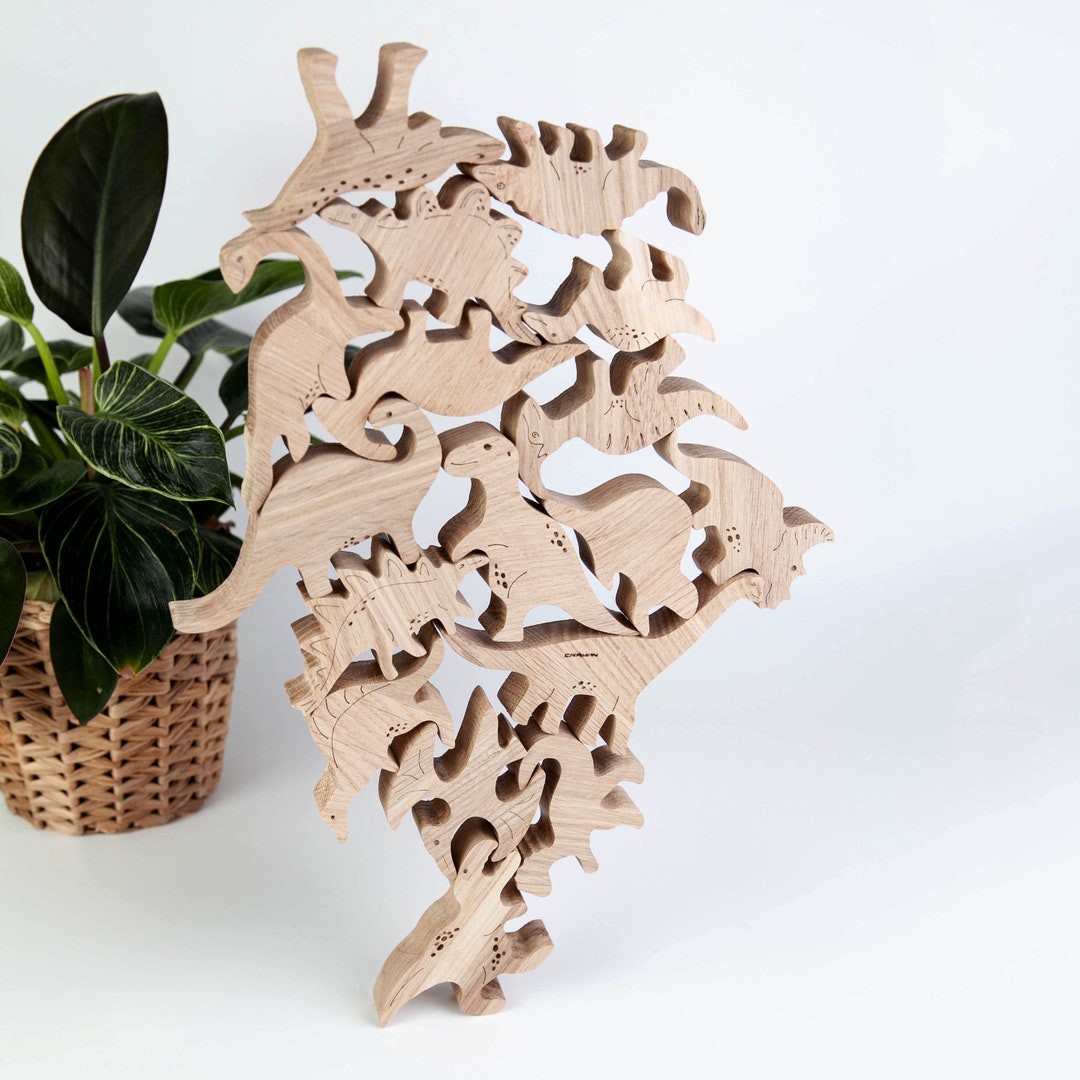 Stacking Game Made of Oak Wood "dinosaurs" 20 Pcs. Balance Toy, Tower ...