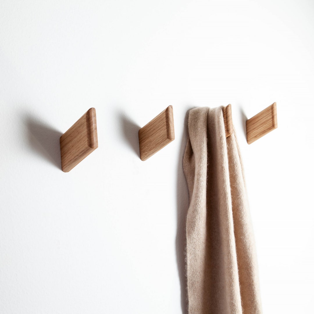 Wooden Modern Coat Hooks for Wall, Oak Coat Hook Wall Mount, Decorative ...