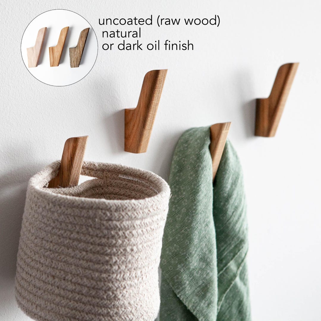 Wooden Coat Hooks for Wall, Oak Coat Hook Wall Mount, Decorative Wall ...
