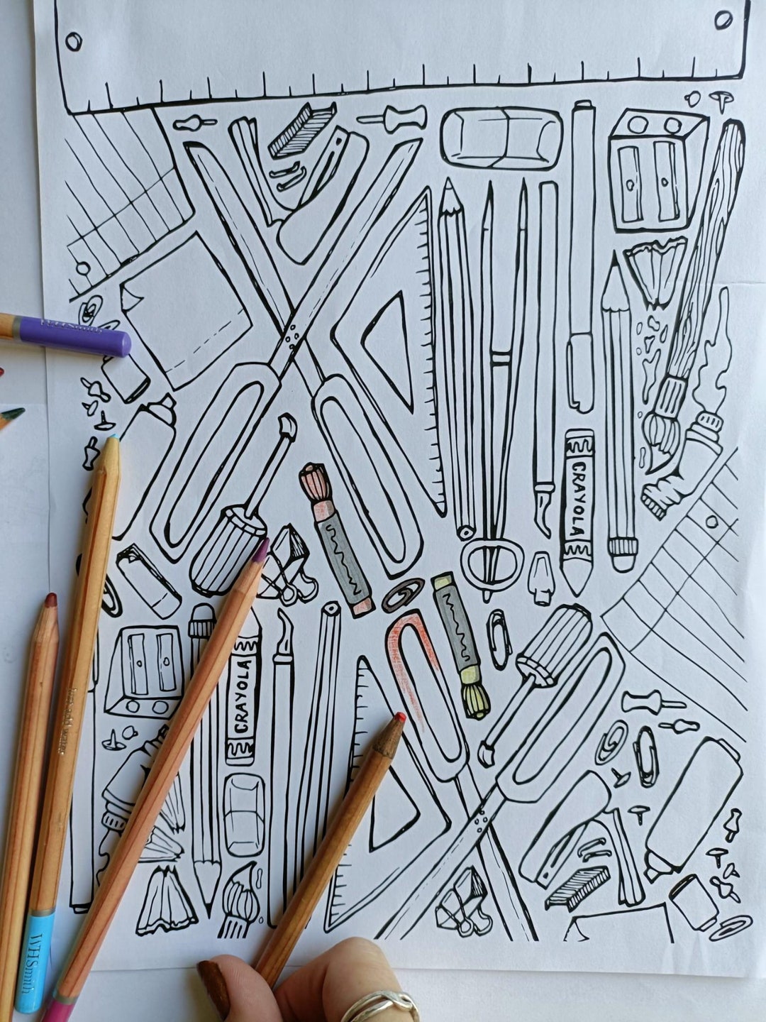 Stationary Colouring Sheet - Etsy