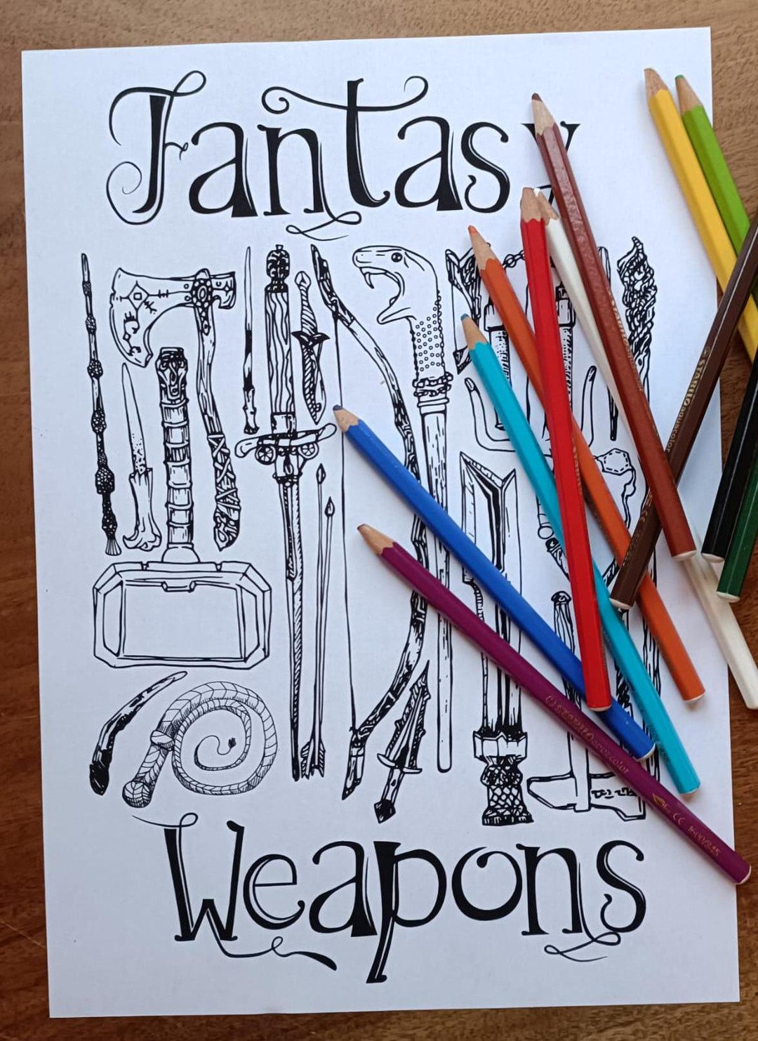 Fantasy Weapons Colouring Sheet - Etsy
