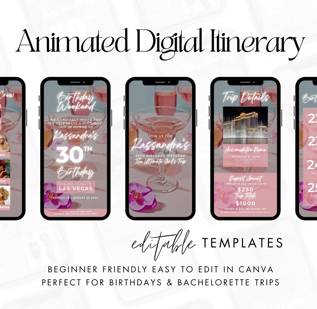 Pink Vacation Girls Trip Itinerary, Birthday Itinerary Template ...