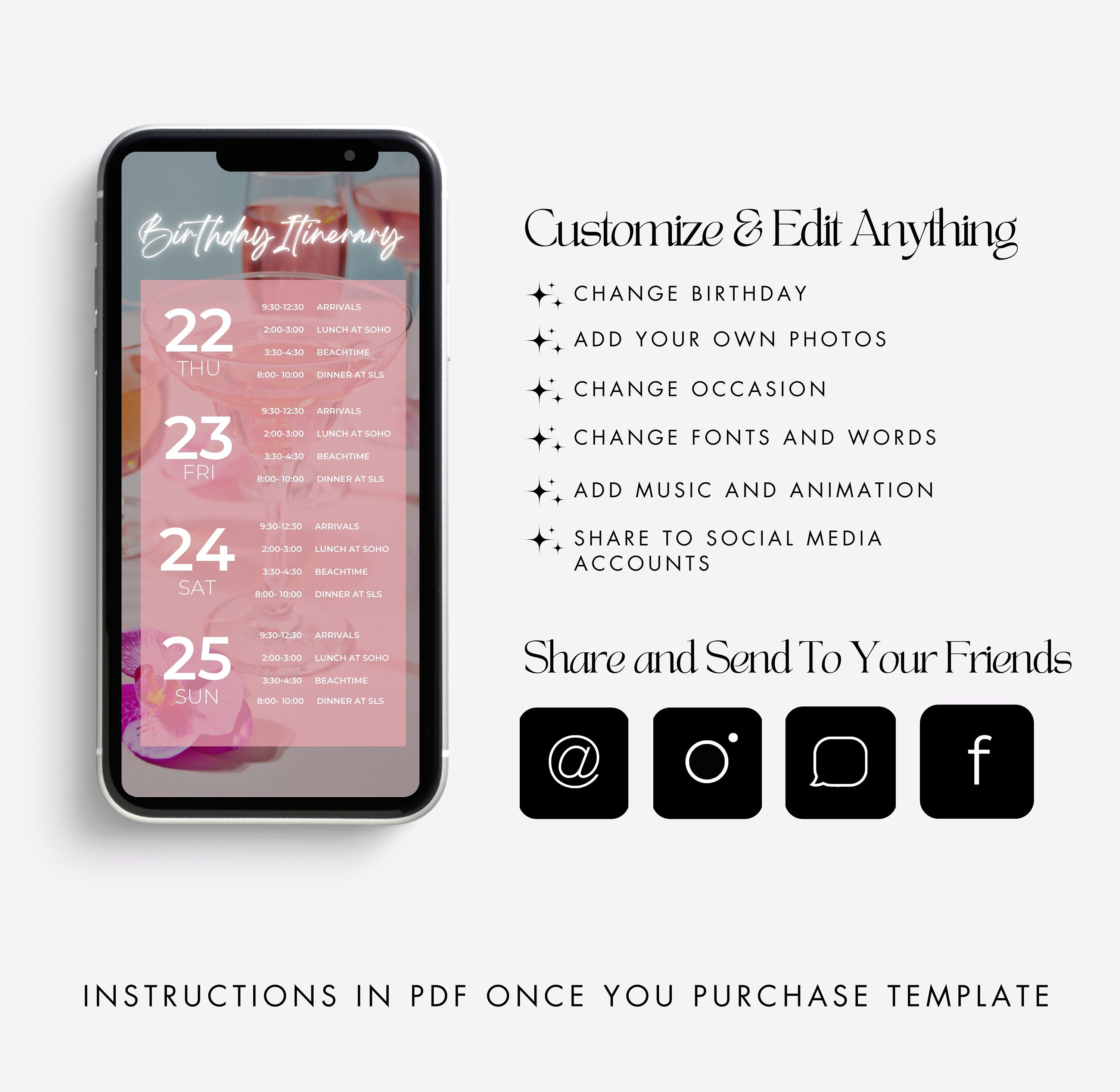 Pink Vacation Girls Trip Itinerary, Birthday Itinerary Template ...