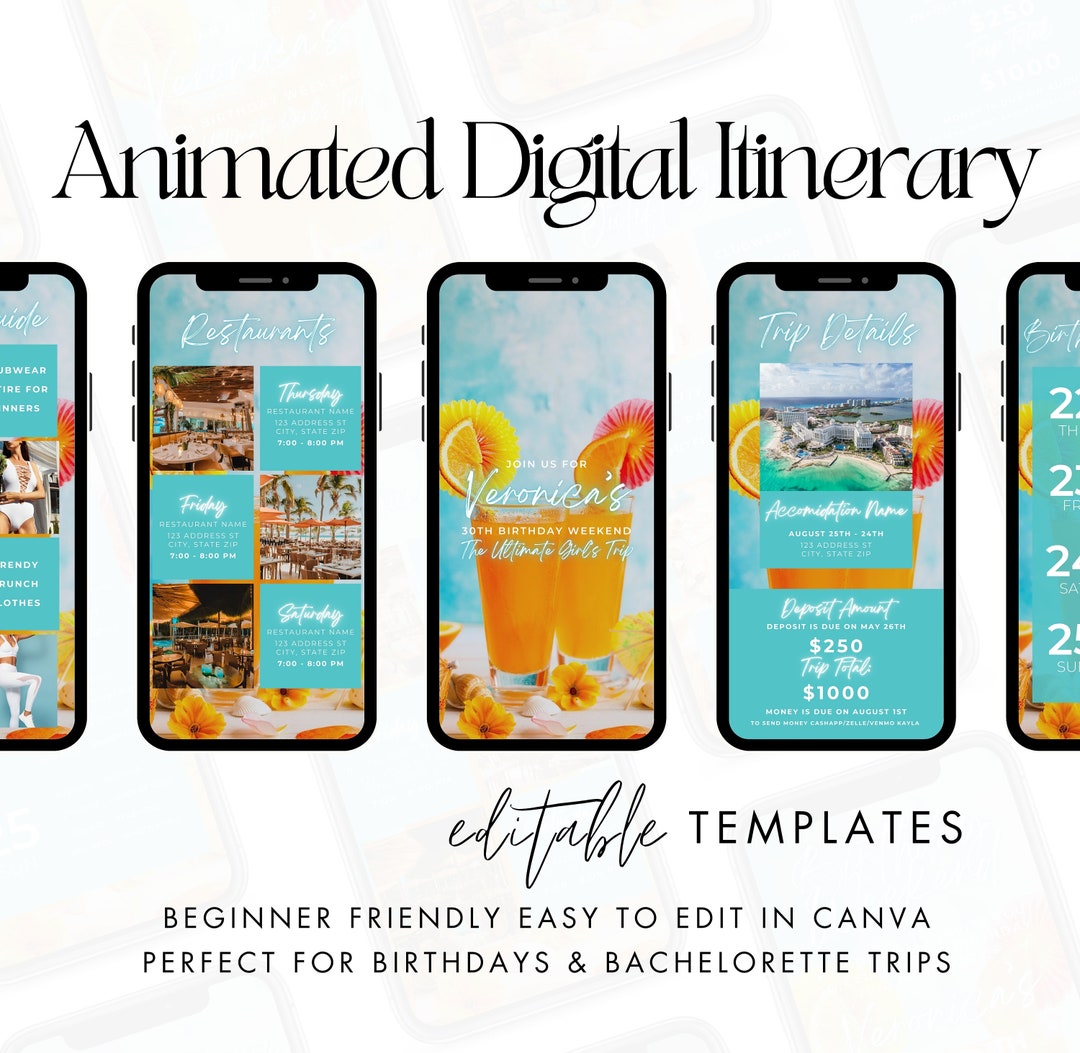 Summer Vacation Digital Editable Girls Trip Itinerary Template, Travel ...