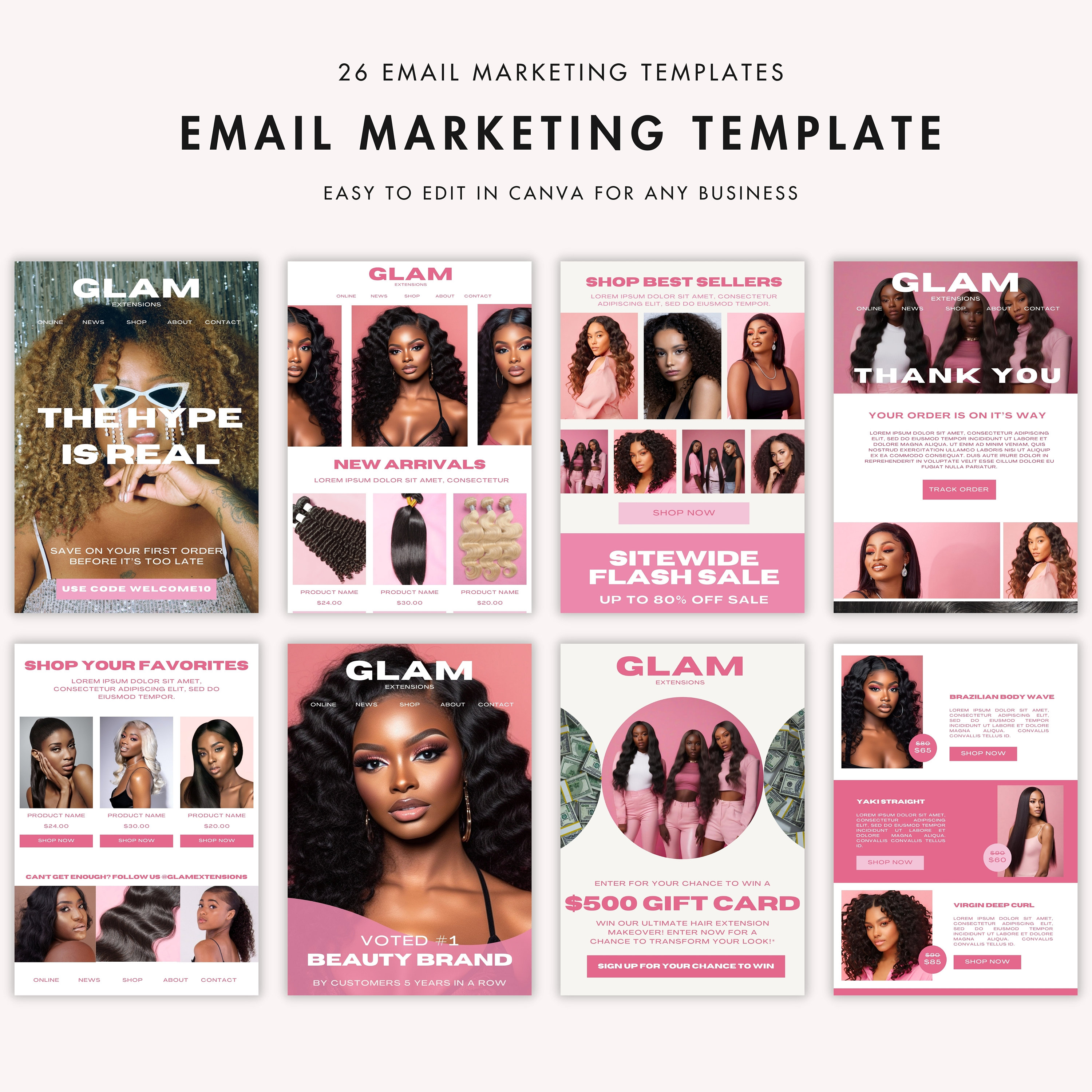 Pink Editable Email Template Canva Business E-mail Marketing Templates ...