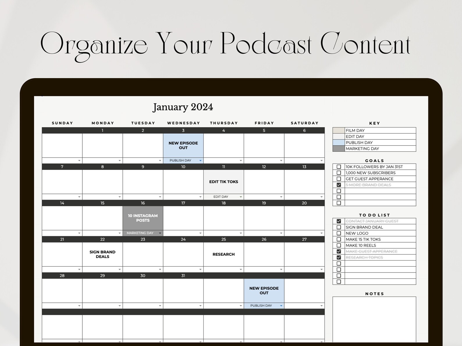 Podcast Planner Template Google Sheets, Digital Content Planner Content ...