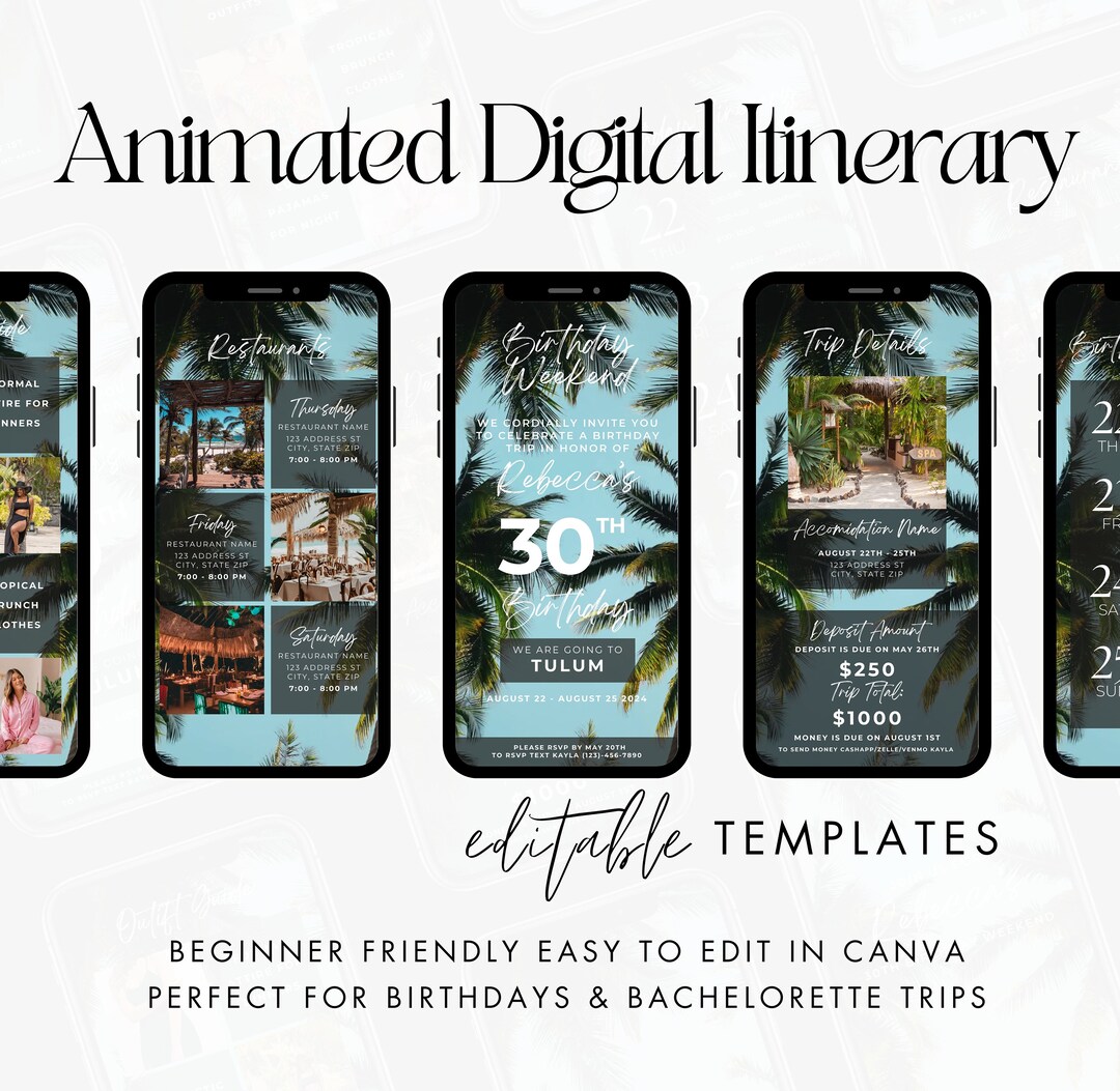 Summer Vacation Digital Invite Canva Editable Girls Trip Itinerary ...