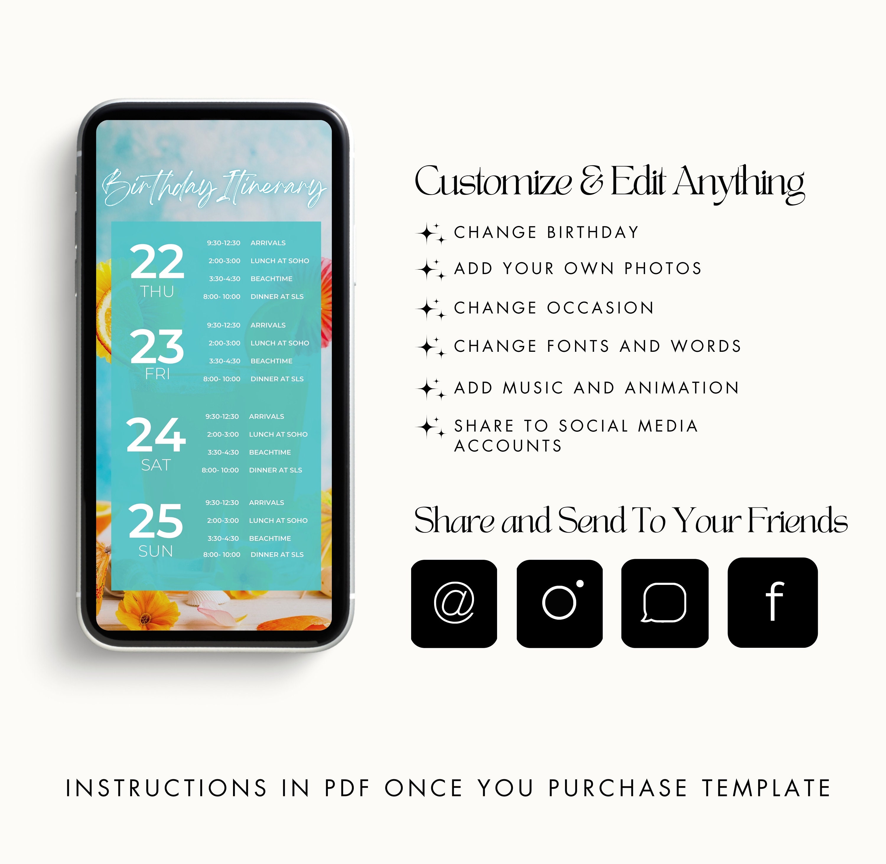 Summer Vacation Digital Editable Girls Trip Itinerary Template, Travel ...