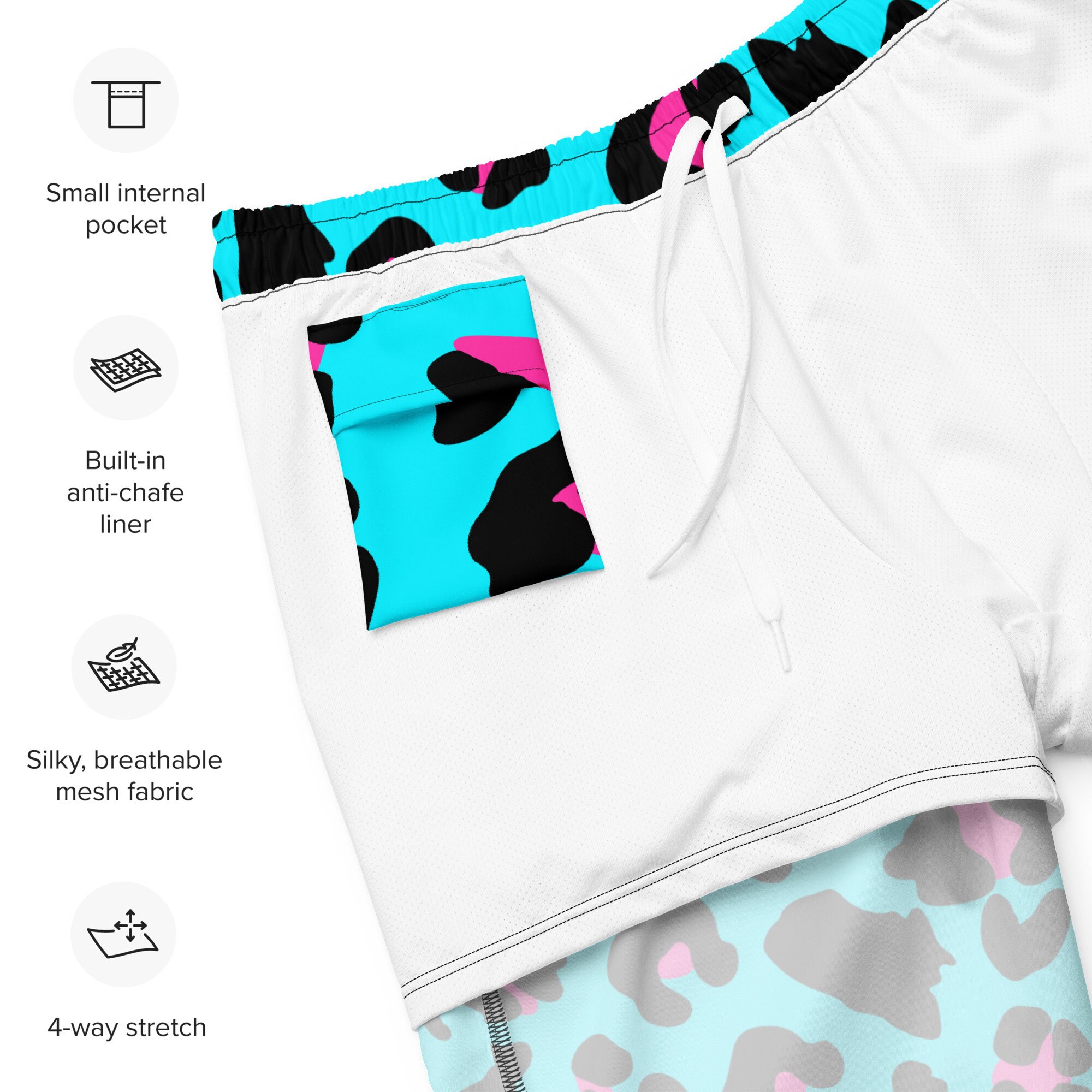 Neon Leopard Print Swim Trunks: Blue, Black & Pink - Matching Options ...