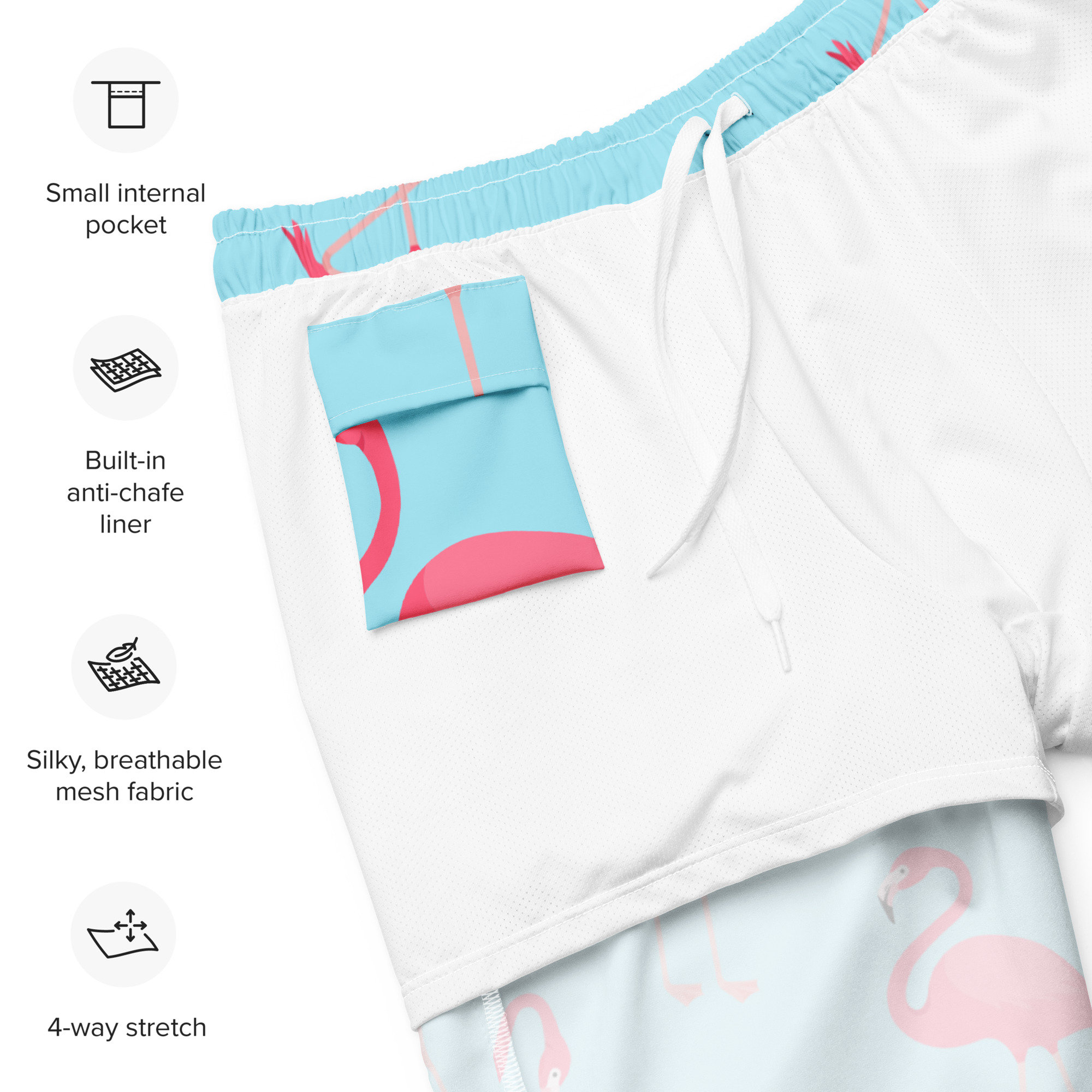 Family & Couples Matching Blue Swim Trunks, Men’s Pink Flamingo Pattern ...