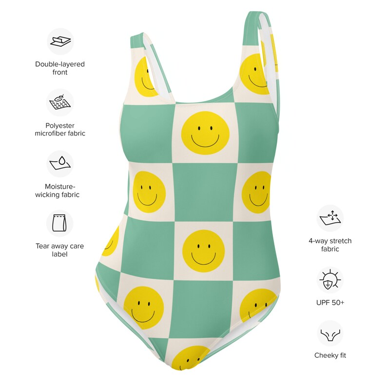 Green Checkered Smiley Face Bathing Suit Mom and Me Matching Plus Size ...