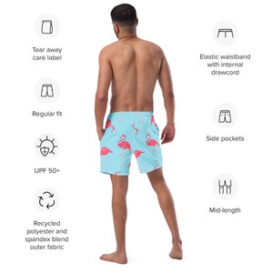 Family & Couples Matching Blue Swim Trunks, Men’s Pink Flamingo Pattern ...