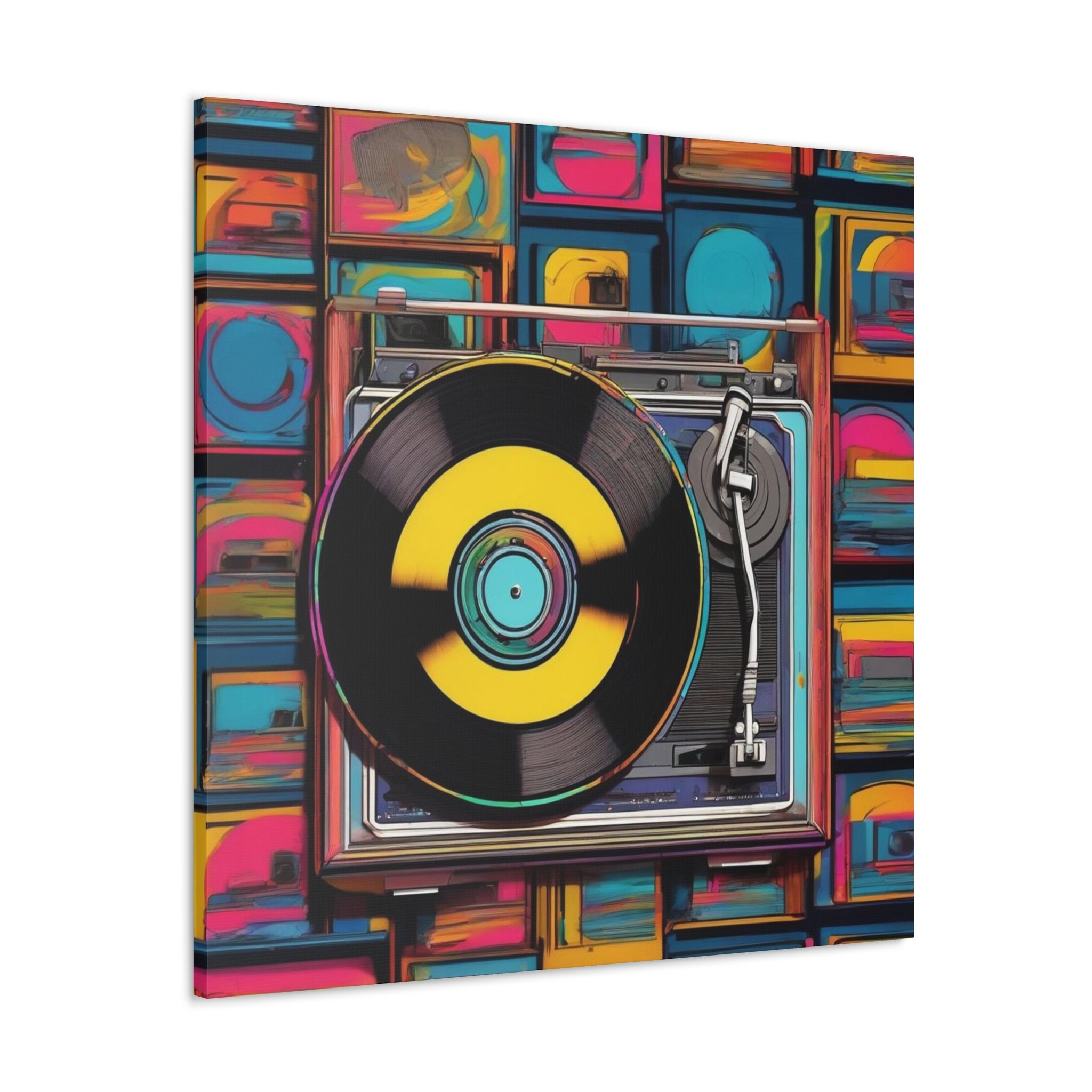 Retro Record Player With Vinyl Record Digital Pop Art Bright Vibrant ...