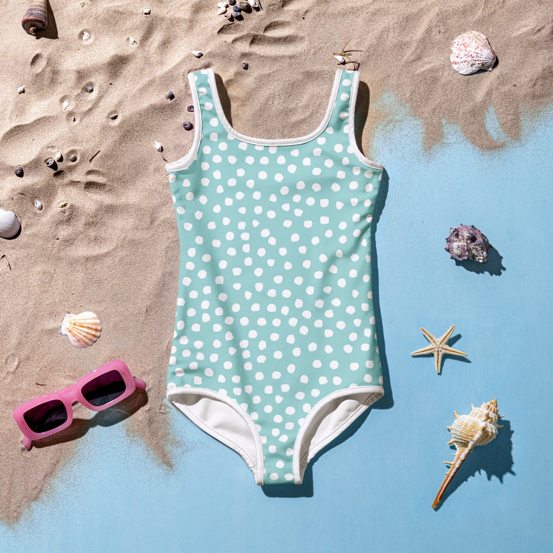 Turquoise & White Dot Girls One Piece Swimsuit Toddler Swimwear All ...