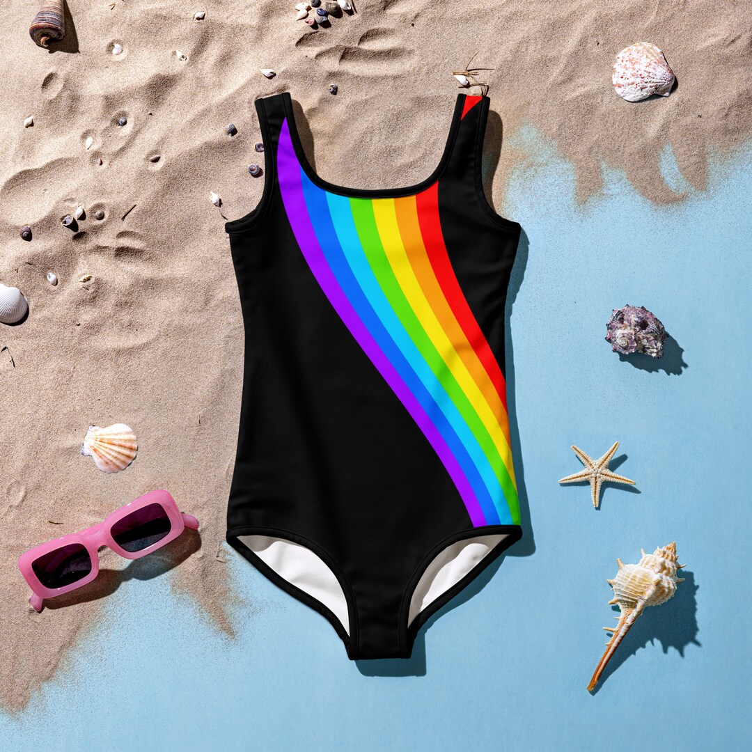 Girls Onepiece Black Bathing Suit With Rainbow Mommy and Me Matching ...