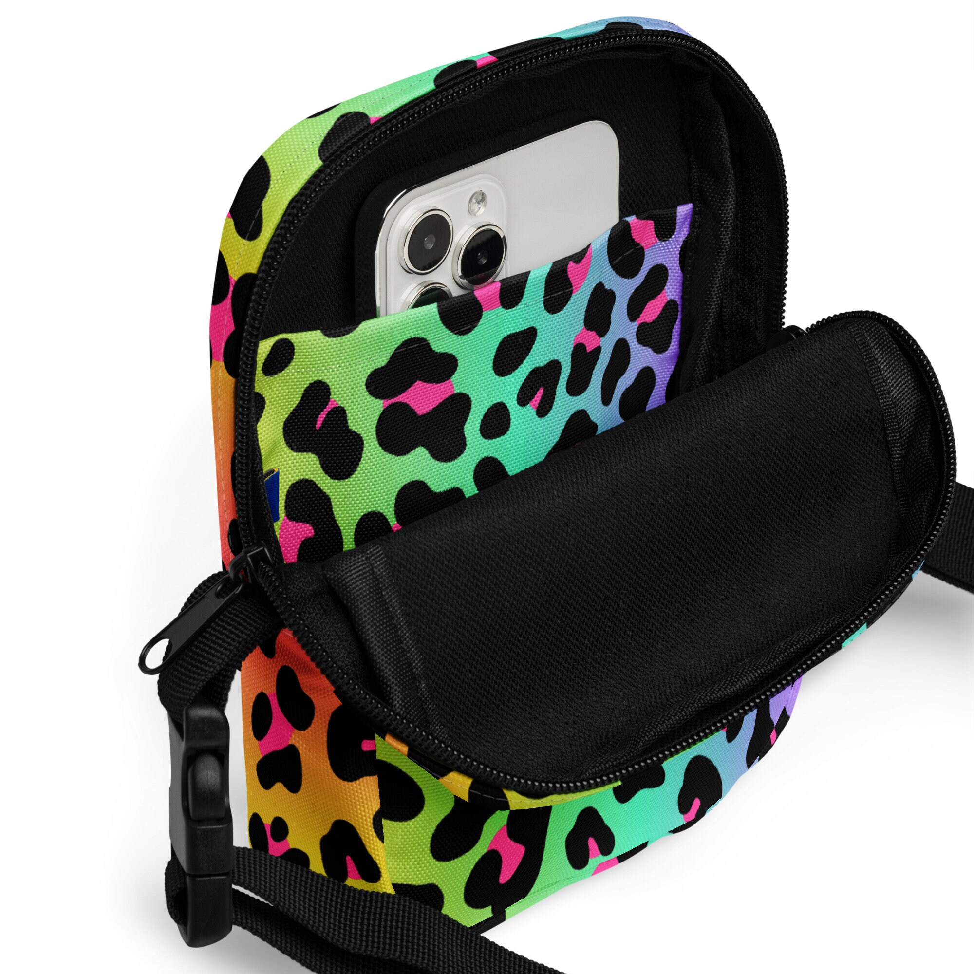 Lisa Frank Inspired Rainbow Leopard Patterned Utility Crossbody Bag for ...