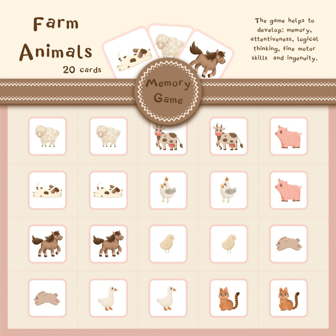 Educational Farm Animal Memory Game for Kids Montessori Learning ...
