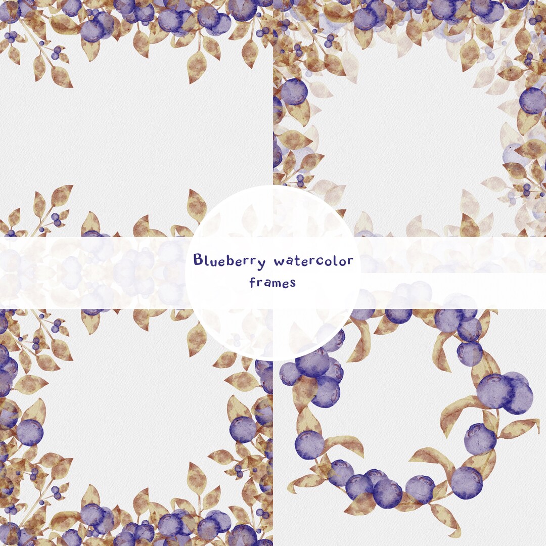 Decorative Blueberry Border Set Printable Watercolor PNG/JPEG Frames - Etsy