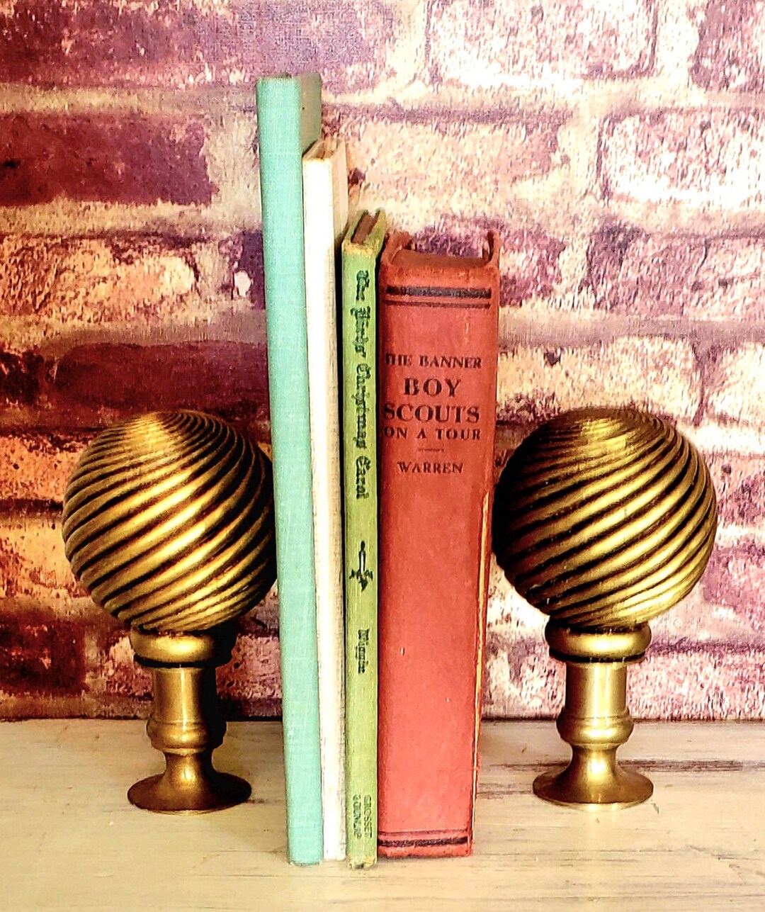 Set of (2) 5" Brass Base Ribbed Sphere Tabletop/shelf Decor for Home ...