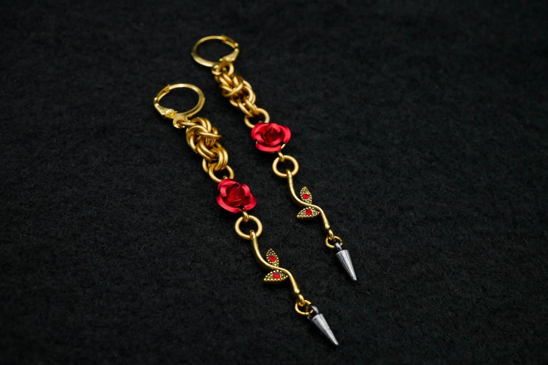 Gilded Gold Modified Byzantine Chainmail Rose Spike Dangle Leverback ...