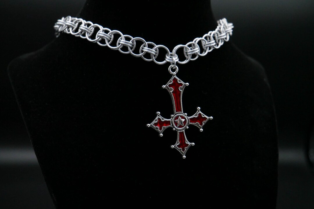 Unholy Celtic Helm Chainmail Red Cross Choker Necklace - Etsy