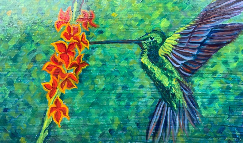 Hummingbird Art Hummingbird Flower Print Hummingbird Flower Painting ...