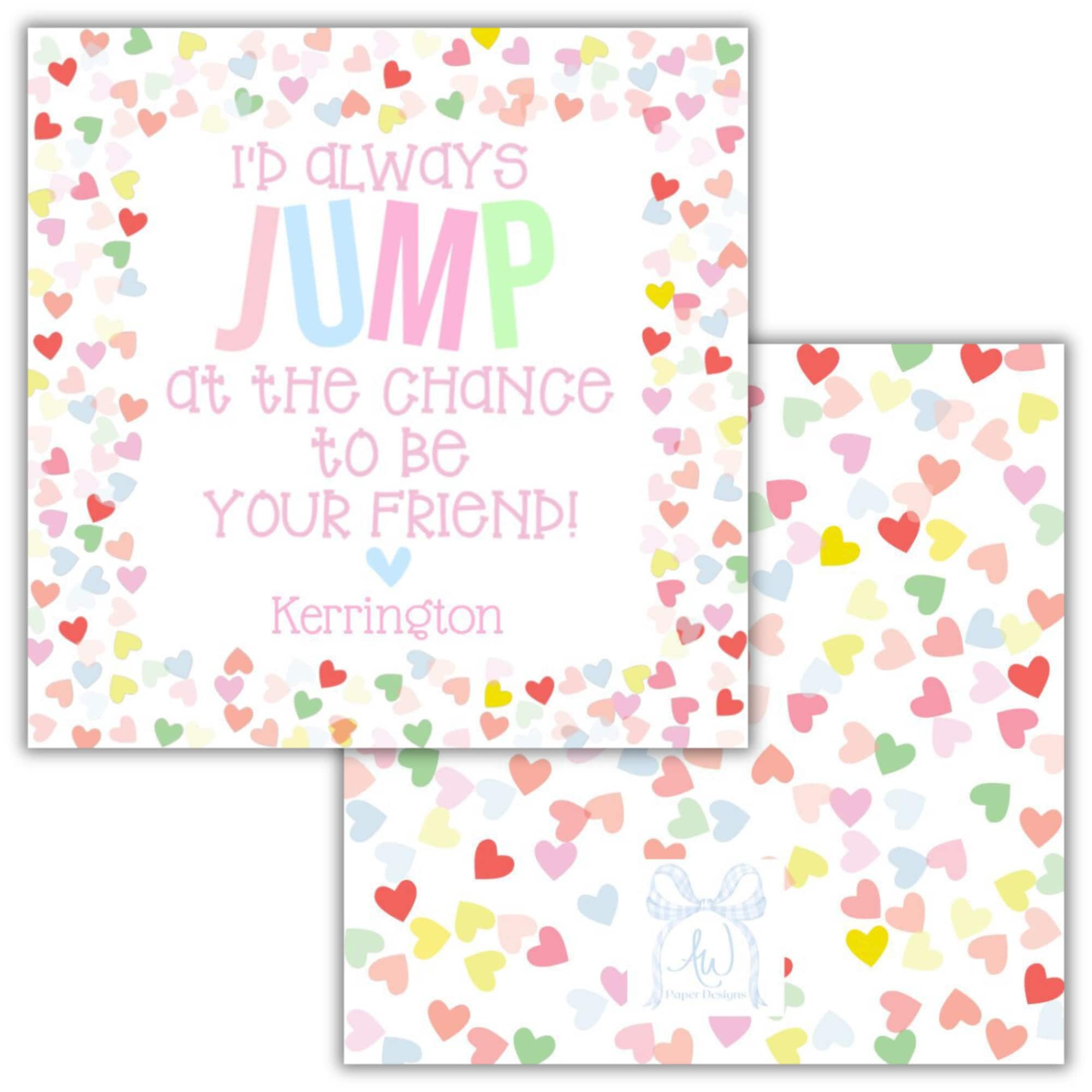 Valentine's Day Printable Jump Rope Personalized Tag, I'd Jump for You ...