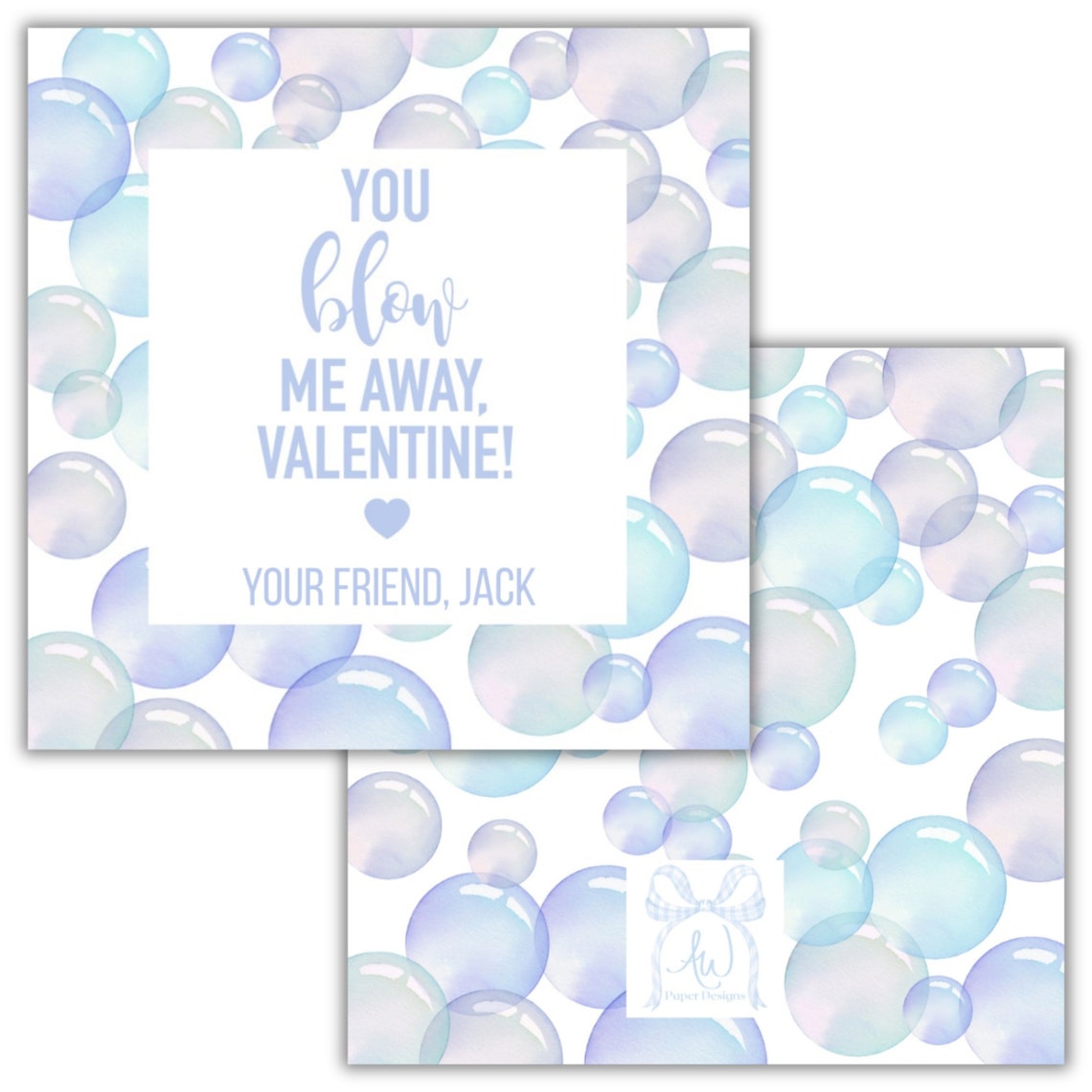 Valentine's Day Bubbles Printable Personalized Tag, Bubbles Blow Me ...